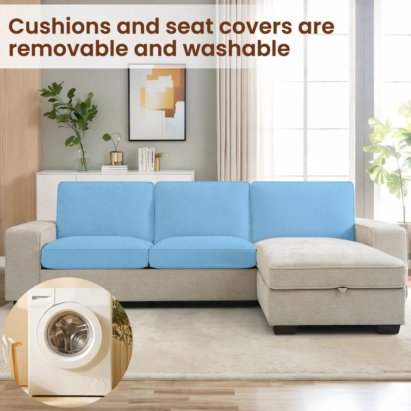 Latitude Run® Mahwah 98'' Chenille Square Arm Sofa L-Shape Convertible Sectional Couches Sofas ...